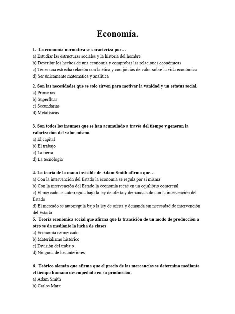Examen Economia Prepa Escolarizada | PDF