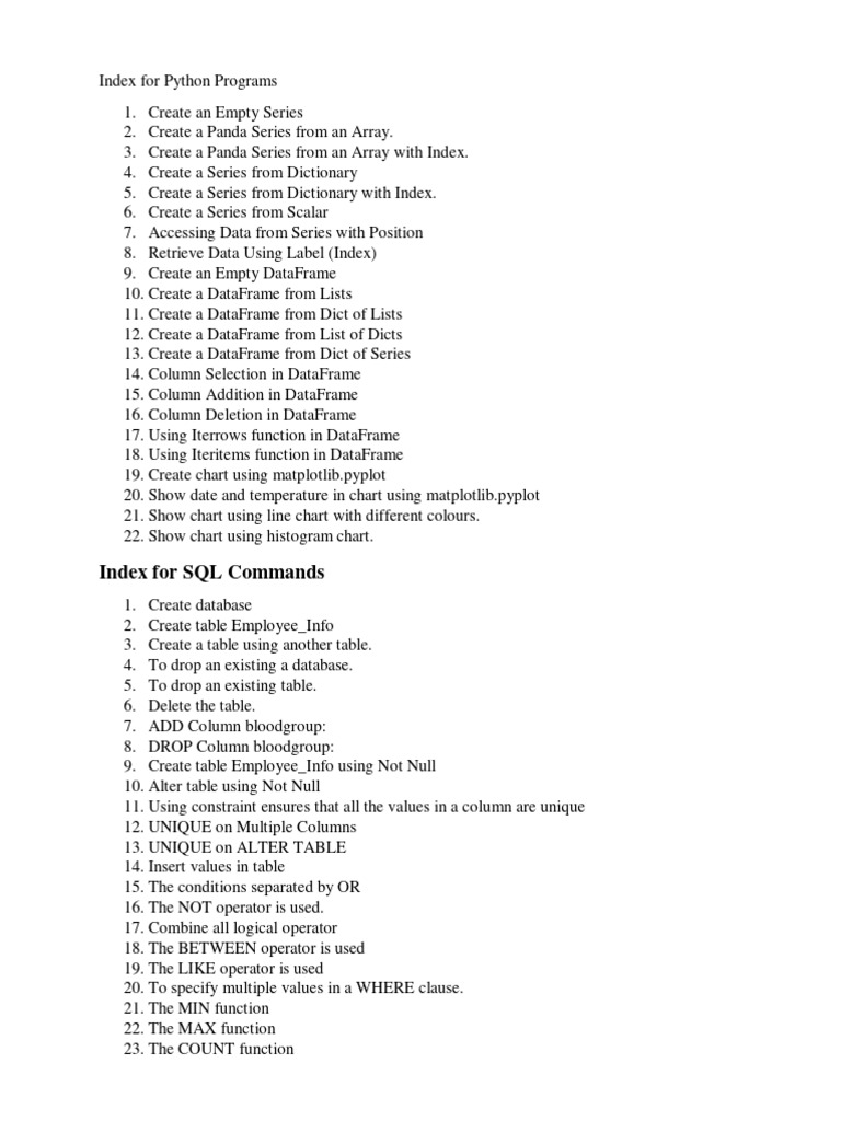 Class 12 Practical File | PDF | Database Index | Table (Database) Class 12 Practical File | PDF | Database Index | Table (Database)