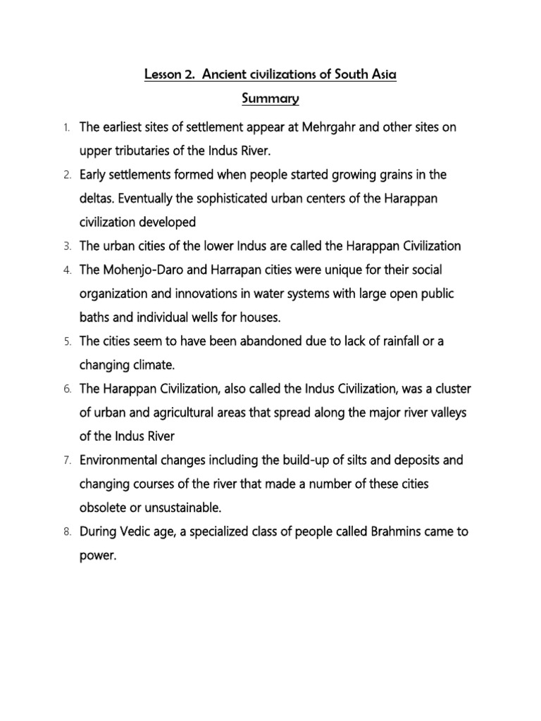 Year 8 Lesson 2 Ancient Civilization of South Asia Revision | PDF