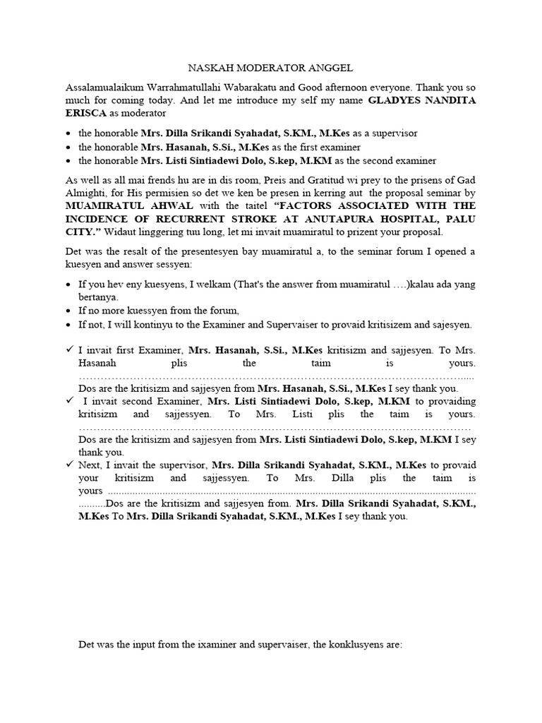 Moderator Script for Stroke Seminar | PDF | Religion & Spirituality