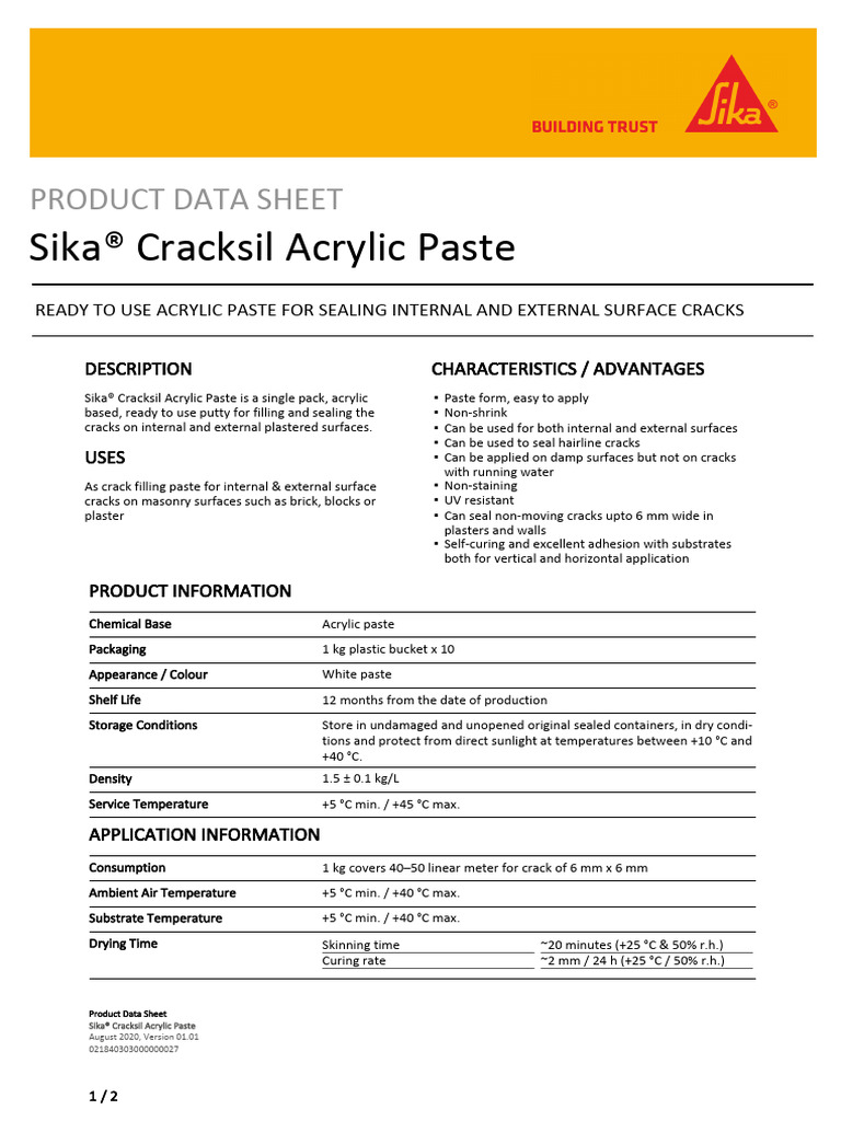 Sika Cracksil Acrylicpaste | PDF | Plaster | Paint