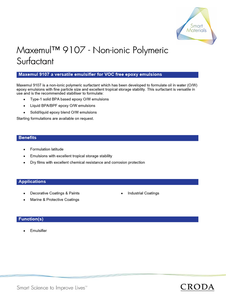 Croda Maxemul 9107 TDS | PDF | Emulsion | Epoxy