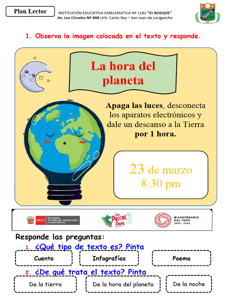 PL FICHA la hora del planeta | PDF