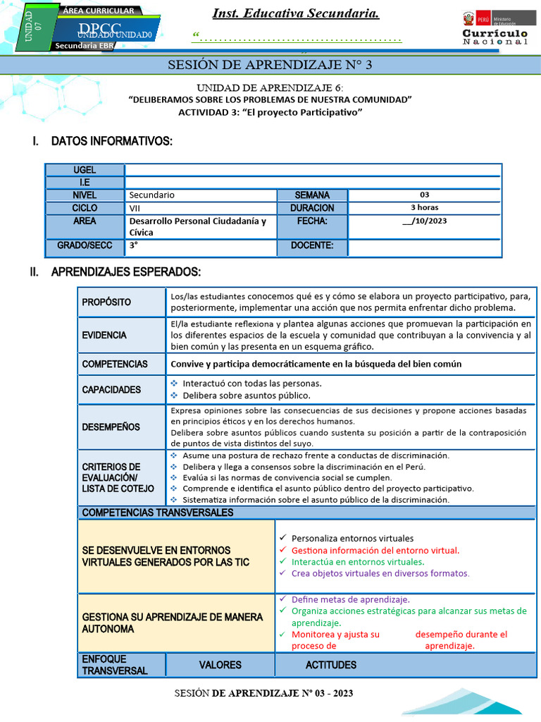 3º DPCC - Ses 3 Uni 7 - Sem 03 | PDF | Aprendizaje | Maestros