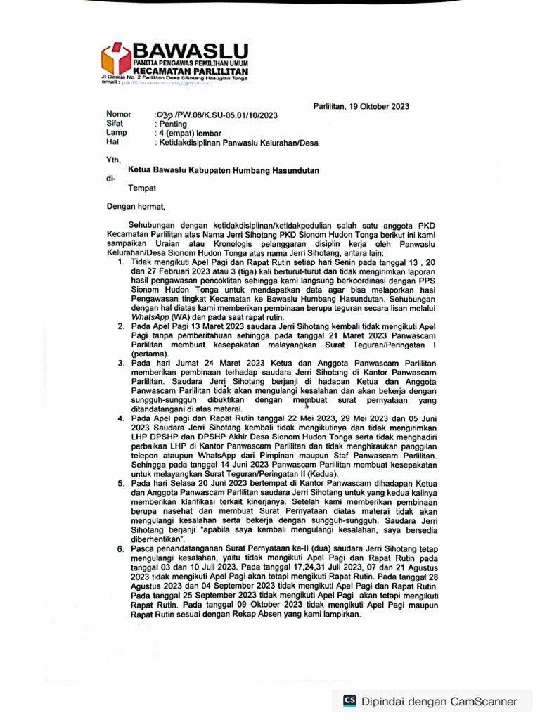 Surat Ketidakdisiplinan PKD | PDF