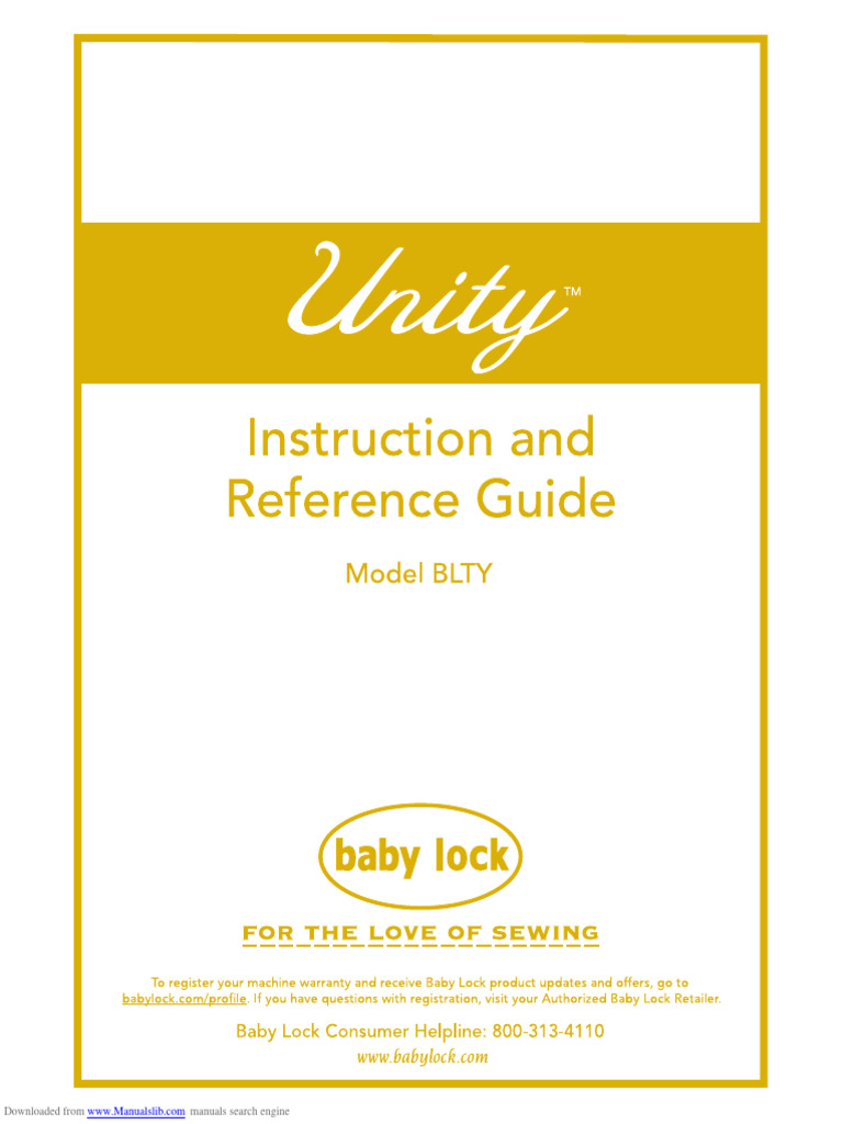 Baby Lock Unity BLTY Sewing Machine Instruction Manual | PDF ...