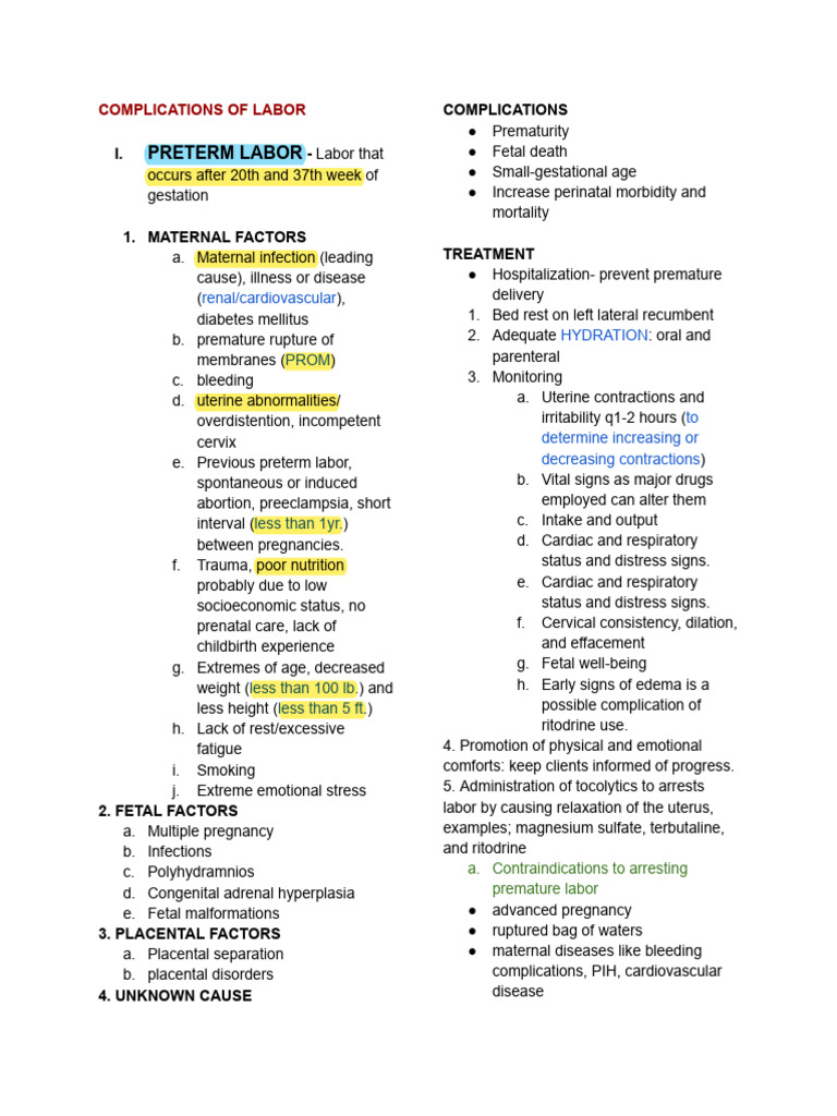 Complications of Labor | PDF | Childbirth | Preterm Birth