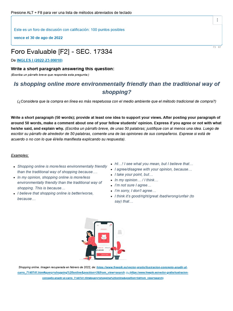 INGLÉS I - Foro Evaluable (F2) | PDF