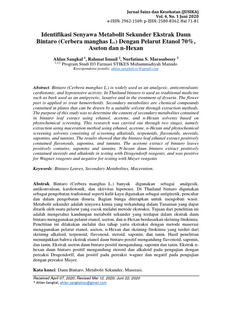 Identifikasi Metabolit Daun Bintaro | PDF