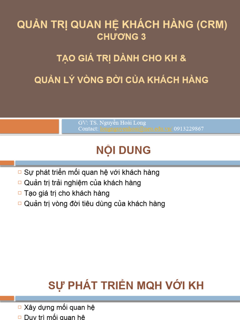 CRM. Chương 3. Tao Gia Tri Cho KH Va QL Chu Ky Doi Song KH | PDF