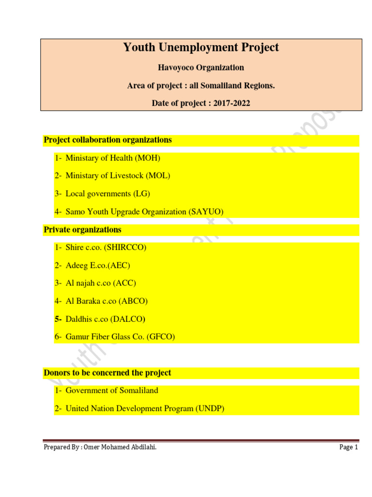 Youth Unemployment Project Proposal Assi | PDF | Somalia | Employment