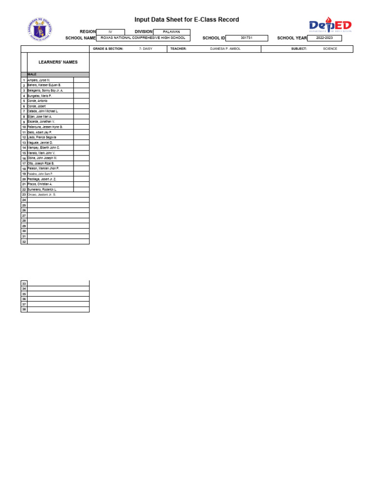 E-Class Record for Grade 7 Science | PDF