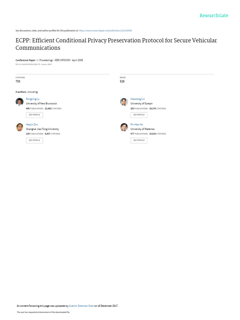Ecpp Efficient Conditional Privacy Preservation Pr Pdf Public Key Cryptography Privacy