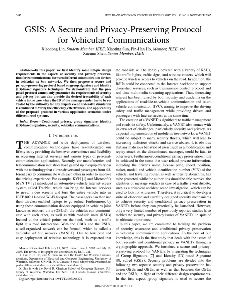 GSIS: Secure Protocol for VANETs | PDF | Telecommunications | Computing