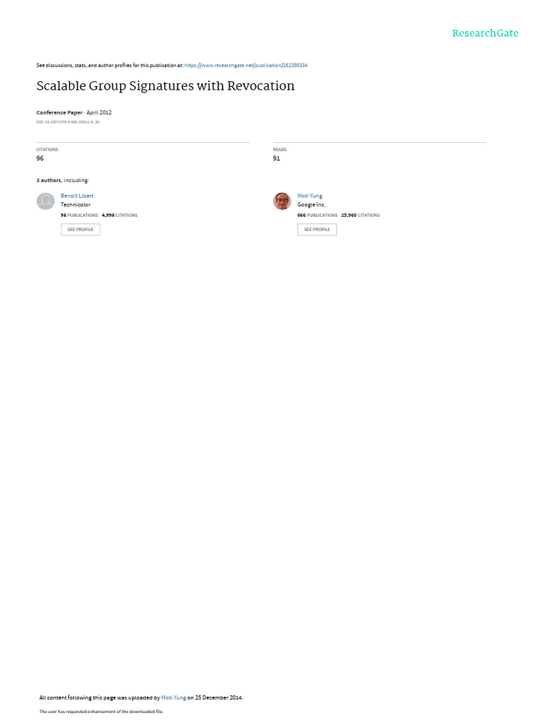 Scalable Group Signatures With Revocation | PDF | Public Key ...