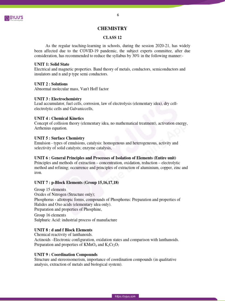 UP Board Class 12 Chemistry Syllabus 2024-25 | PDF | Chemical Reactions ...