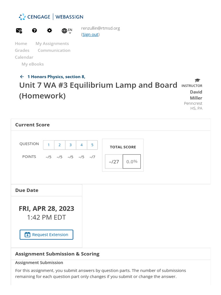Unit 7 WA #3 Equilibrium Lamp and Board - 1 Honors Physics, Section 8 ...