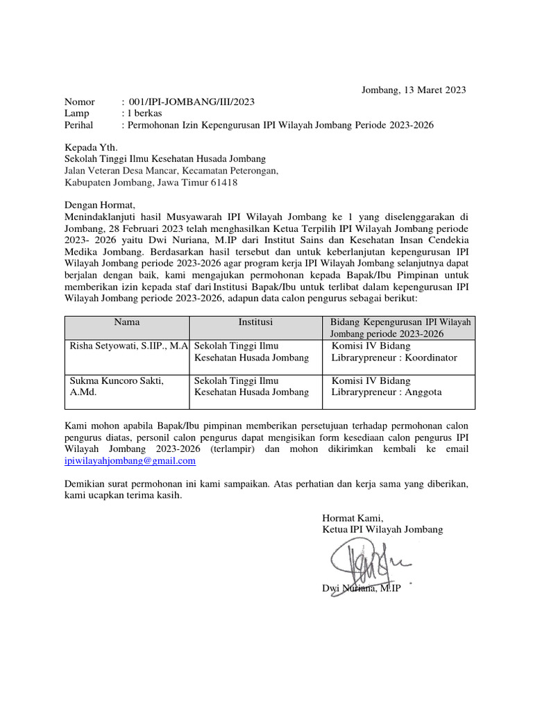 Form Kesediaan Anggota IPI Jombang | PDF