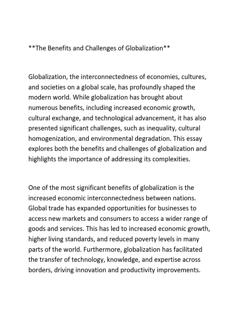 The Benefits and Challenges of Globalization | PDF | Globalization ...