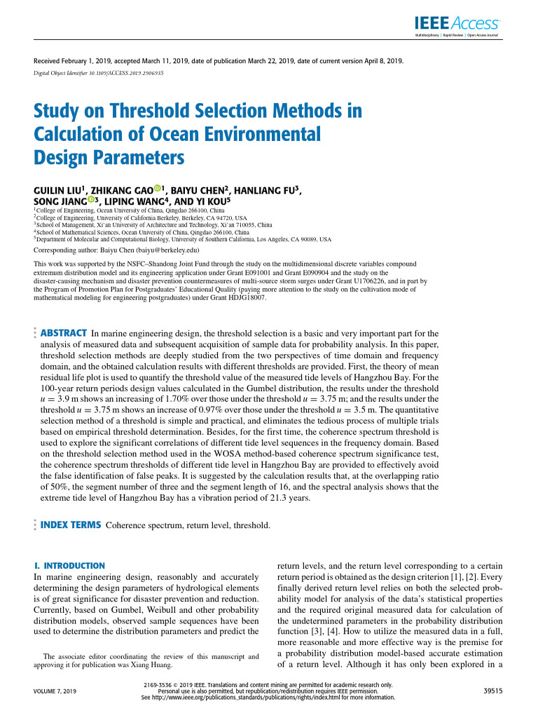 Study On Threshold Selection Methods in Calculatio | PDF | Spectral Density | Sampling (Statistics)