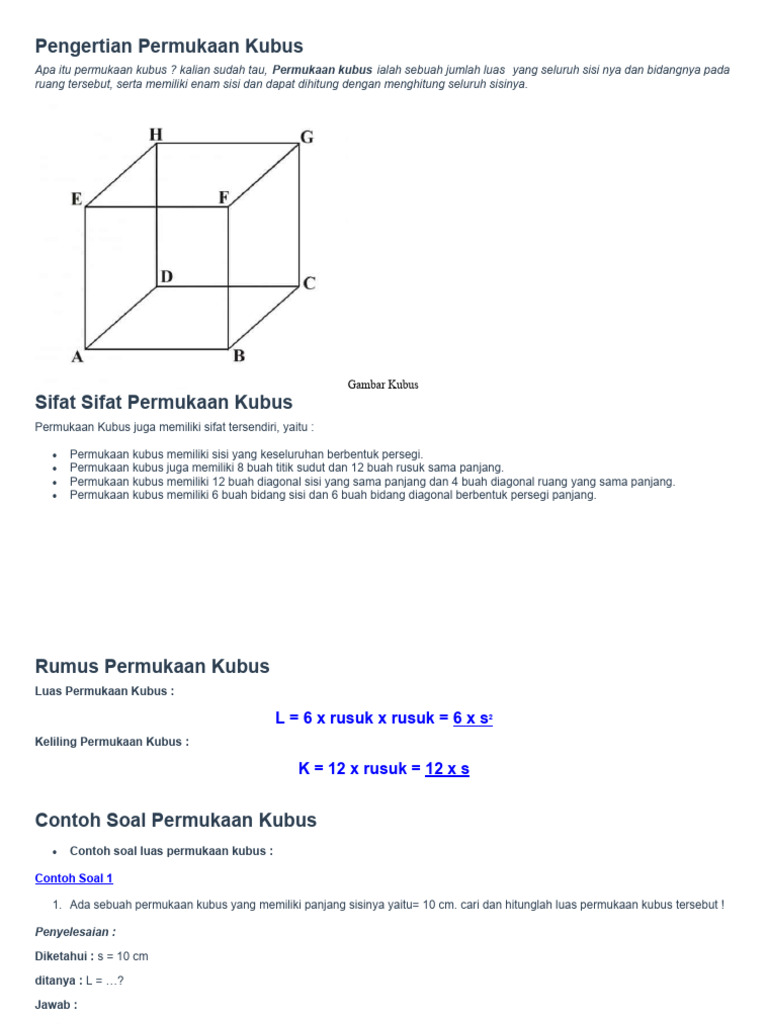 Rumus dan Contoh Luas Permukaan Kubus | PDF | Metode & Bahan Ajar | Seni
