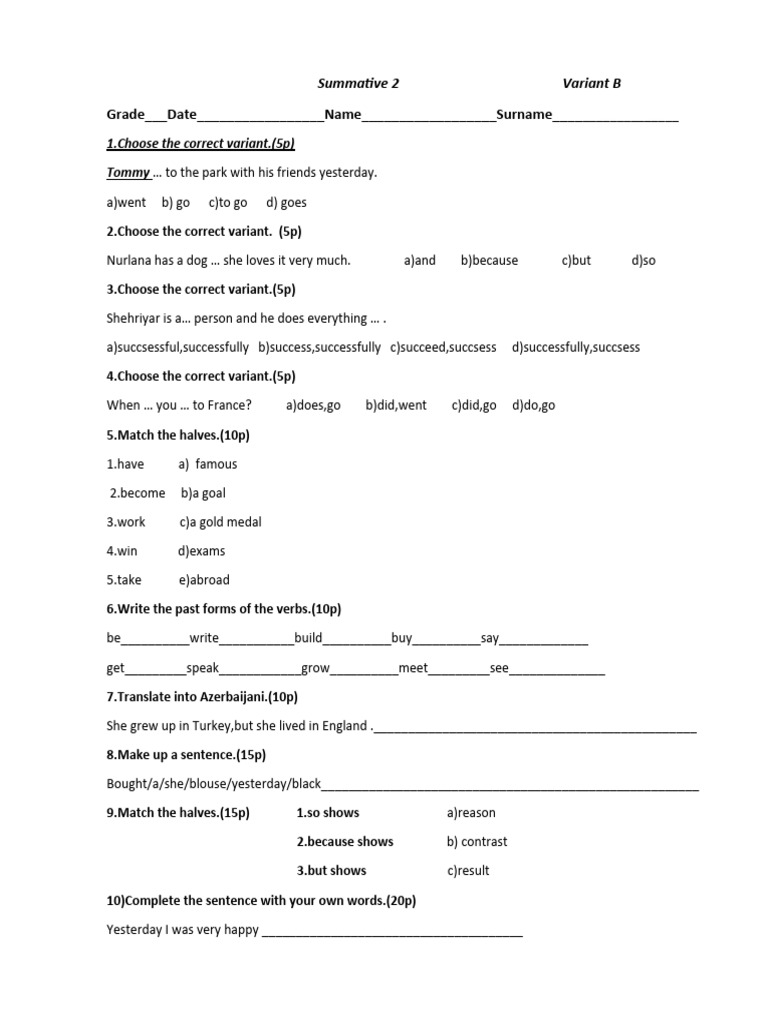 Summative 2 (6 Grade Variant B) | PDF | Language Arts & Discipline
