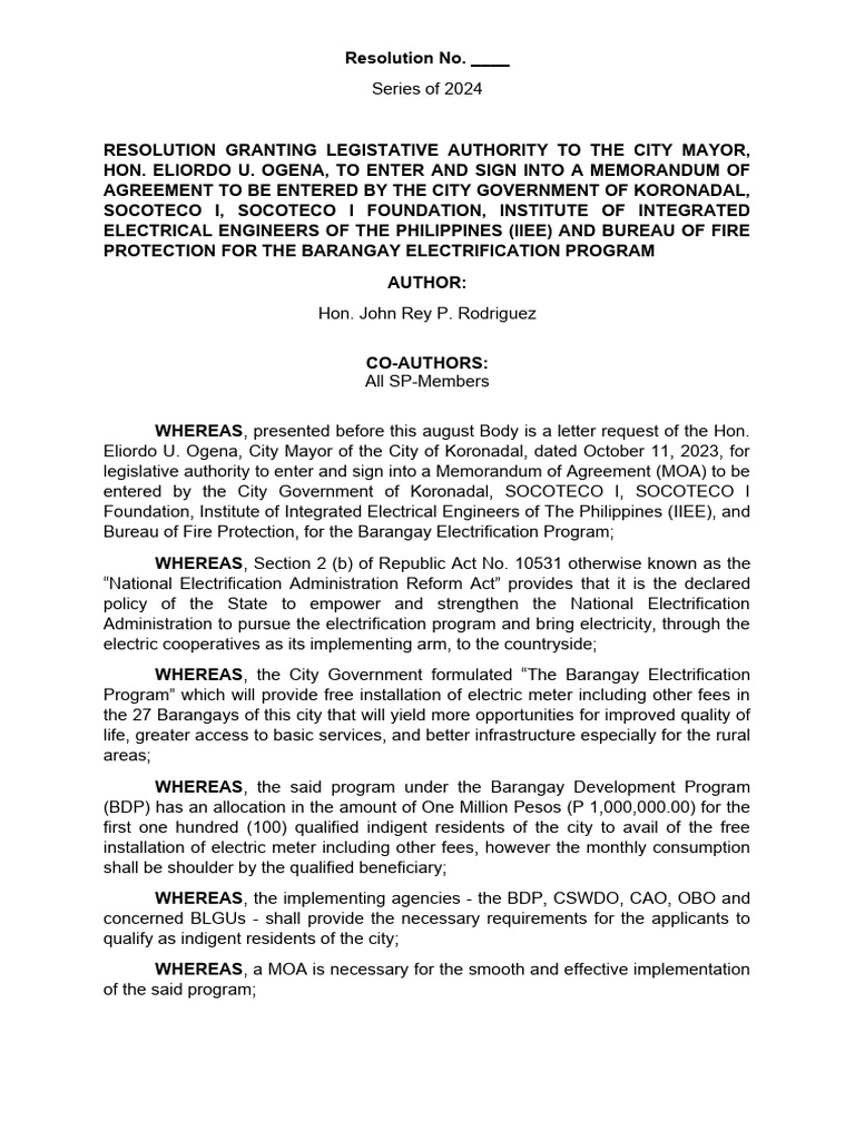 Koronadal Barangay Electrification Plan | PDF | Government