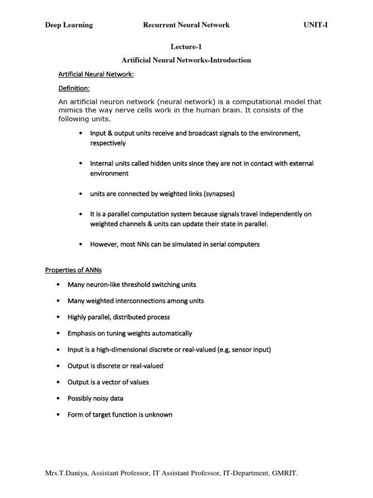 Deep Learning UNIT 1&2 | Download Free PDF | Artificial Neural Network | Deep Learning