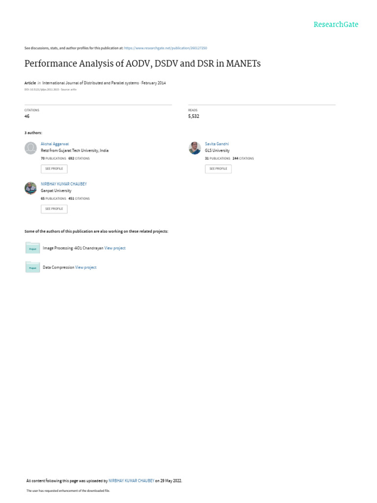Performance Analysis of Aodv, DSDV and DSR in Manets | PDF | Wireless Ad Hoc Network | Routing
