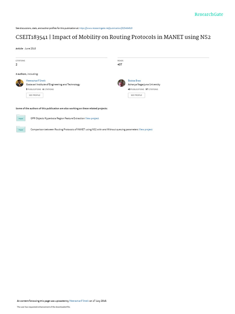 Impact Of Mobility On Routing Protocols In Manet Using Ns2 Pdf Wireless Ad Hoc Network Routing
