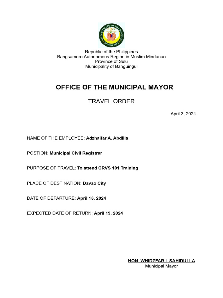 Travel Order 2024 | PDF