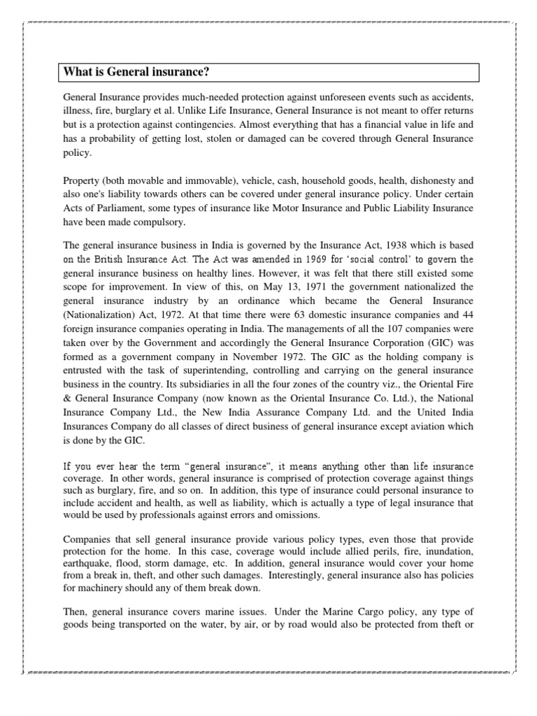 What Is General Insurance? | PDF | Vehicle Insurance | Insurance