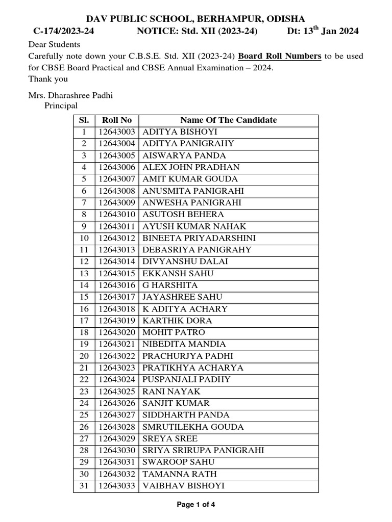 Std. XII CBSE Roll Numbers Notice | PDF | Religion & Spirituality