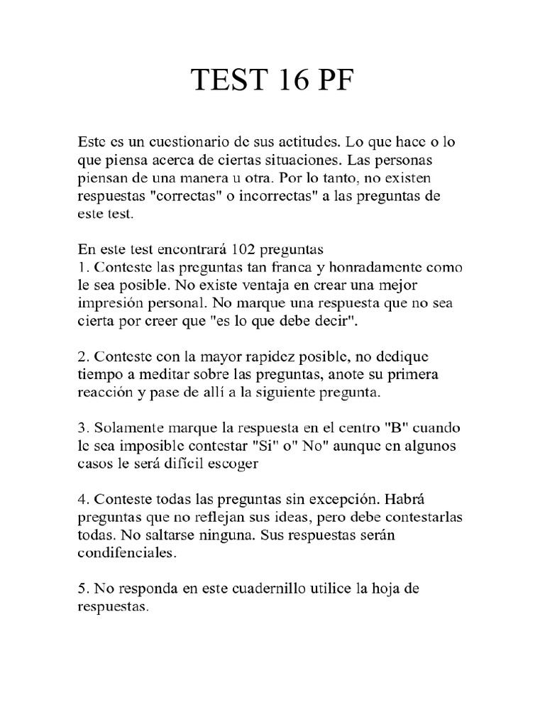 Cuadernillo TEST_16_PF | PDF