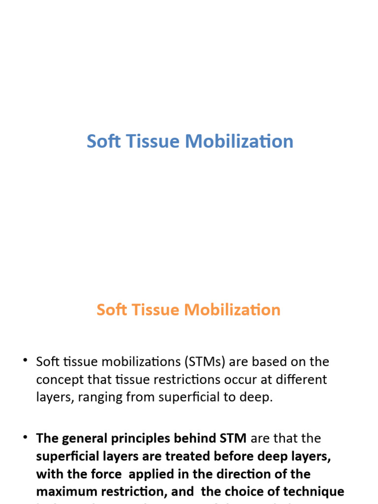 Techniques of Soft Tissue Mobilization | PDF | Massage | Hand