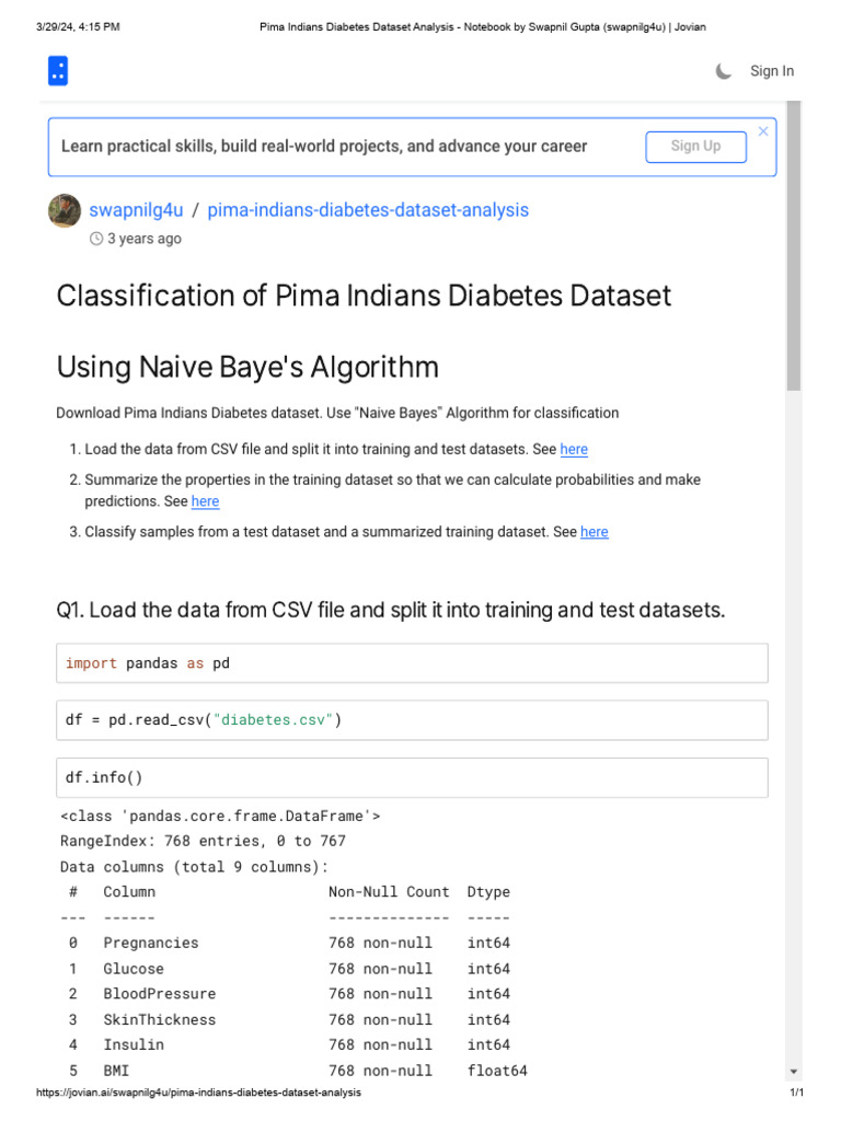 Pima Indians Diabetes Dataset Analysis - Notebook by Swapnil Gupta ...