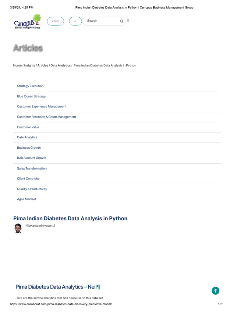Pima Indian Diabetes Data Analysis in Python - Canopus Business ...
