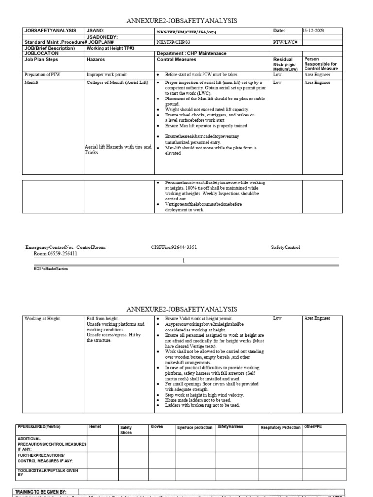 JSA - CHP - Height Permit | Download Free PDF | Elevator | Safety