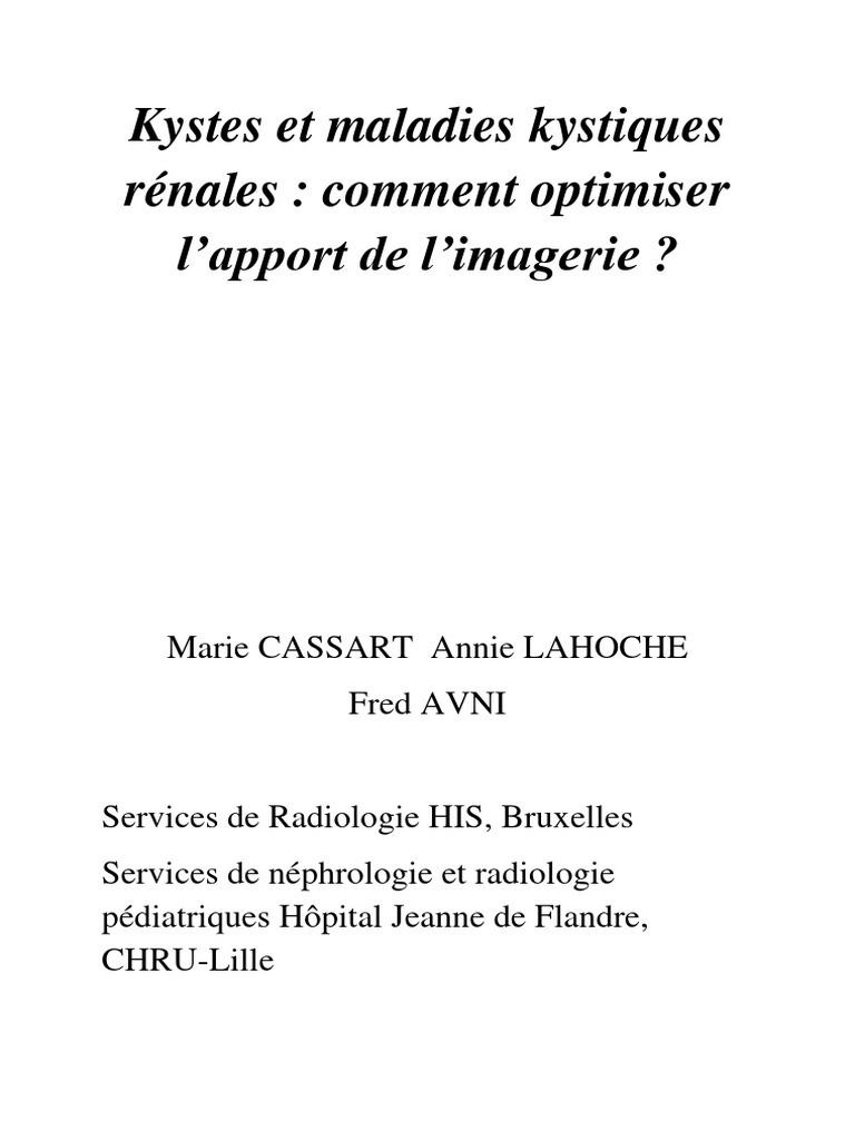 Imagerie des kystes rénaux : diagnostic et prise en charge | PDF ...