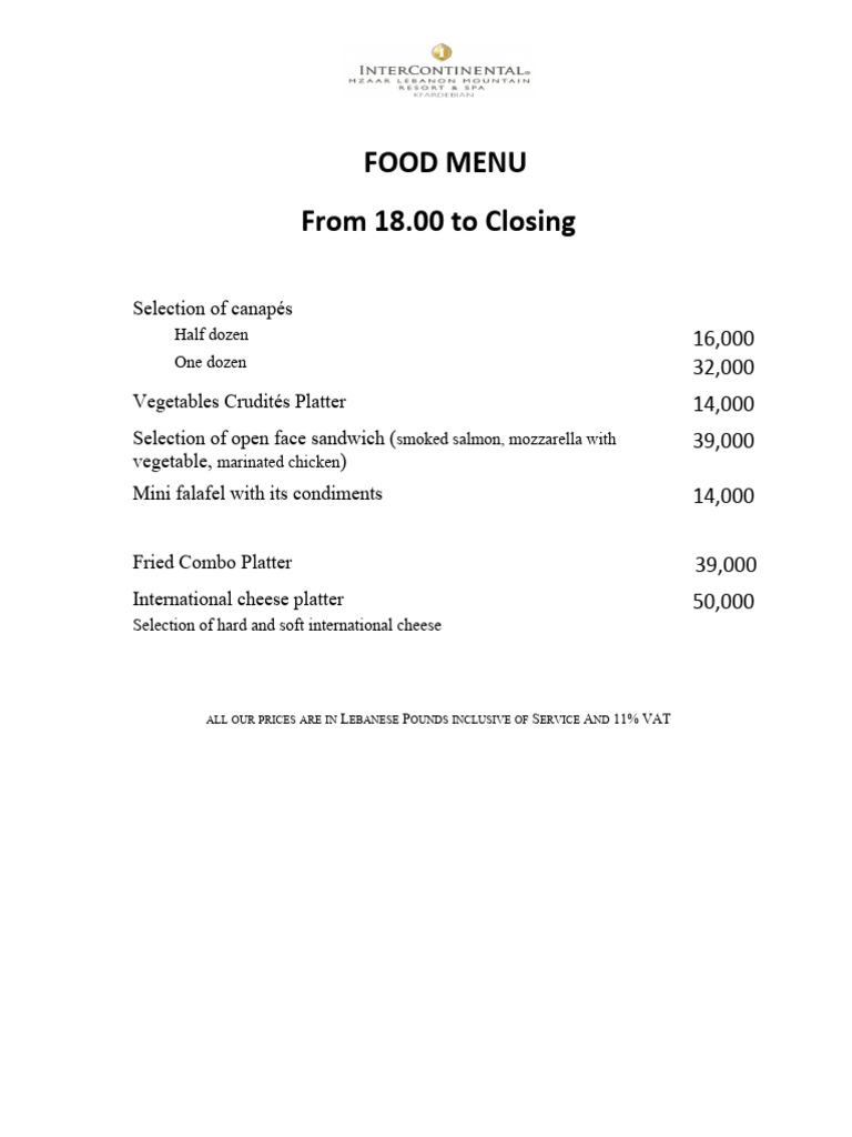 Evening Menu English | PDF