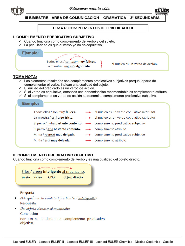 Ficha 6 - 3° Gram | PDF | Asunto (gramática) | Verbo