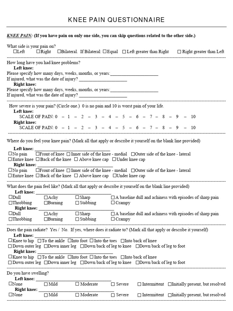 Dr. Rana Knee Questionnaire | PDF | Knee | Topical Medication