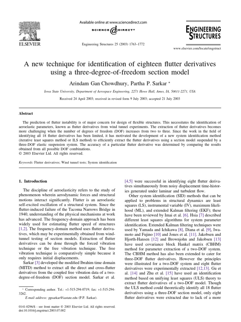 2003 A New Technique For Identification of Eighteen Flutter Derivatives ... 2003 A New Technique For Identification of Eighteen Flutter Derivatives ...