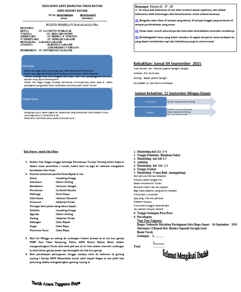 Seksi Bapa Gkps Maratha 04 Sep | PDF