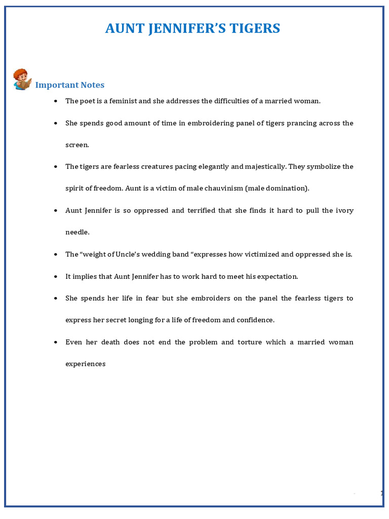 Aunt Jennifer's Tigers | PDF | Poetry | Tiger