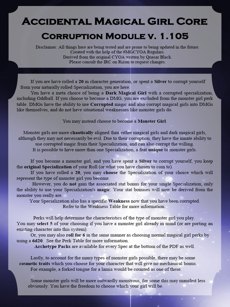 Accidental Magical Girl Core: Corruption Module v. 1.105 | PDF