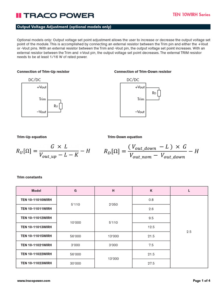 TEN 10WIRH Series Voltage Adjustment Guide | PDF | Electrical Equipment ...
