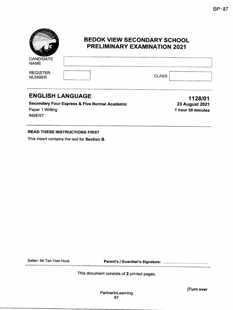 2021-Sec-4-Express-English-Prelim-Bedok-View-Secondary-with-Answer | PDF