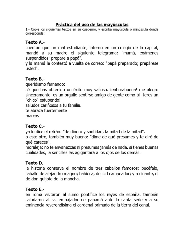 Practica Uso de Mayusculas | PDF