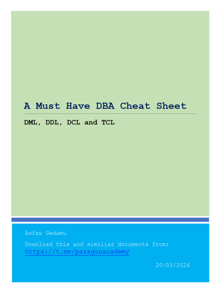 A Must Have DBA Cheat Sheet | PDF | Information Science | Computer ... A Must Have DBA Cheat Sheet | PDF | Information Science | Computer ...